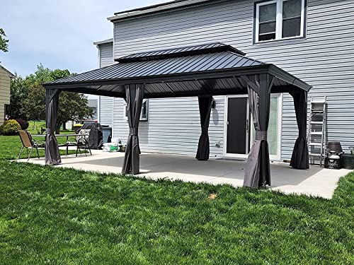 12' x 18' Hardtop Gazebo, Domi Outdoor Aluminum Metal Gazebo with Curtains and Netting, Galvanized Steel Double Canopy for Patios, Deck, Backyard