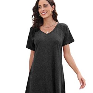 KKG Long Tunics for Women to Wear with Leggings, Short Sleeve Long Tops  to wear with Leggings V Neck Plus Size Summer Shirt Black