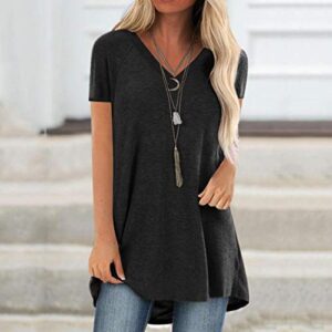 KKG Long Tunics for Women to Wear with Leggings, Short Sleeve Long Tops  to wear with Leggings V Neck Plus Size Summer Shirt Black