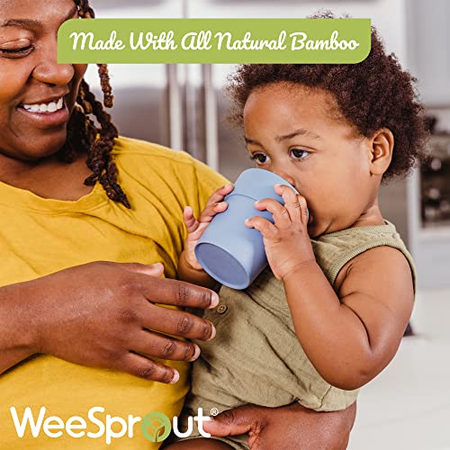 WeeSprout Bamboo, Silicone, Melamine Grow-With-Me Sippy Drinking Cup, Set of four 10 Ounces Kids Baby and Toddler, Made with All Natural Bamboo and Bite Spout Design, Dishwasher Safe