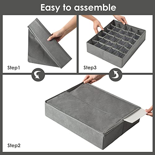 Coorganisers 2 Packs Sock Organizer with Solid Bottom Boards, 30 Cells Underwear Organizer for Women, Cabinet Closet Underwear Drawer Organizer Dividers for Storing Lingerie,Socks,Ties(Gray)