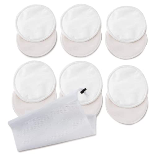 Enovoe Organic Bamboo Breastfeeding Pads (12 Pack) with Laundry Bag - Reusable Nipple Pads for Breastfeeding are Super Soft, Machine Washable and Hypoallergenic - Nursing Pads Disposable - White