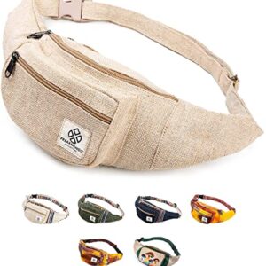 Freakmandu Eco-Friendly Boho Hippie Style Hemp Fanny Pack White Hip Waist Bag for Hiking Running Jogging (Nirvana)