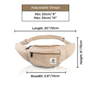 Freakmandu Eco-Friendly Boho Hippie Style Hemp Fanny Pack White Hip Waist Bag for Hiking Running Jogging (Nirvana)