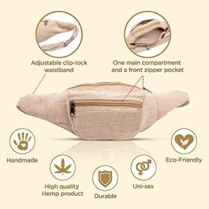 Freakmandu Eco-Friendly Boho Hippie Style Hemp Fanny Pack White Hip Waist Bag for Hiking Running Jogging (Nirvana)