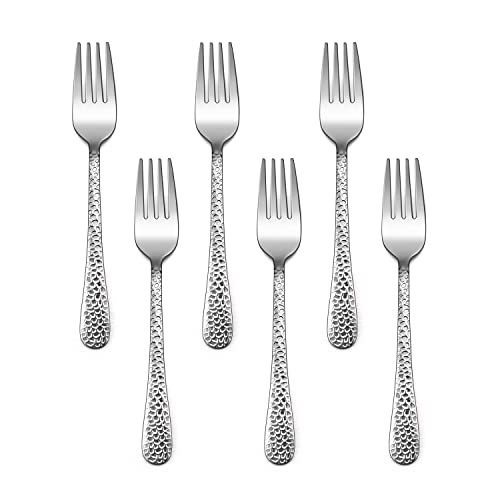 Stainless Steel Kids Forks, E-far 6-Piece Toddlers Forks Safe for Preschooler/Children, Hammered Adult look & Small Size, Rust Free & Dishwasher Safe