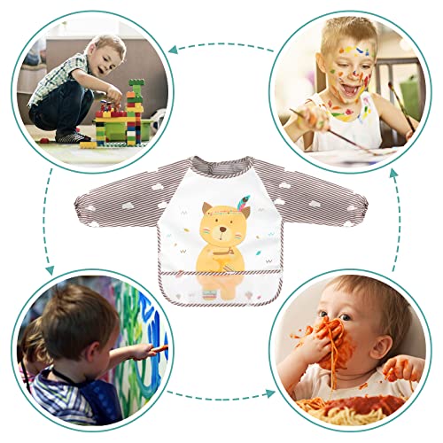 Accmor 4 Pack Long Sleeve Baby Bibs, Waterproof Sleeved Bib, Toddler Baby Bibs for 6-36 Months