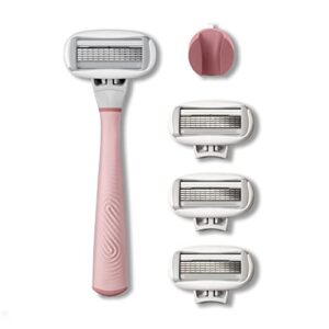 flamingo 5-blade razors for women - 1 razor handle + 4 5-blade refills + 1 shower holder - rose