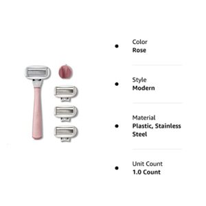 Flamingo 5-Blade Razors for Women - 1 Razor Handle + 4 5-Blade Refills + 1 Shower Holder - Rose