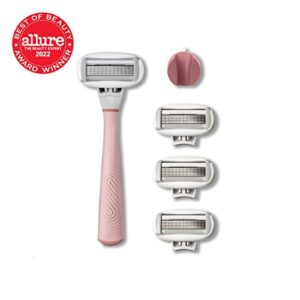 Flamingo 5-Blade Razors for Women - 1 Razor Handle + 4 5-Blade Refills + 1 Shower Holder - Rose