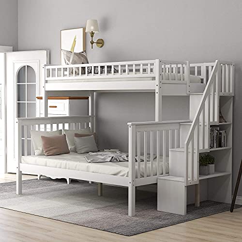 ATH-S Bunk Beds Twin Over Twin Wood Bunk Bed Frame for Boys Girls Teens, Can be Divided into 2 Beds, Gray (Color : White, Size : Twin Over Full)