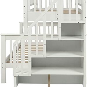 ATH-S Bunk Beds Twin Over Twin Wood Bunk Bed Frame for Boys Girls Teens, Can be Divided into 2 Beds, Gray (Color : White, Size : Twin Over Full)