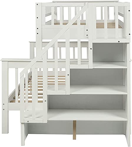 ATH-S Bunk Beds Twin Over Twin Wood Bunk Bed Frame for Boys Girls Teens, Can be Divided into 2 Beds, Gray (Color : White, Size : Twin Over Full)