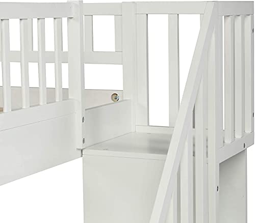 ATH-S Bunk Beds Twin Over Twin Wood Bunk Bed Frame for Boys Girls Teens, Can be Divided into 2 Beds, Gray (Color : White, Size : Twin Over Full)