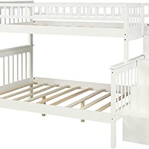 ATH-S Bunk Beds Twin Over Twin Wood Bunk Bed Frame for Boys Girls Teens, Can be Divided into 2 Beds, Gray (Color : White, Size : Twin Over Full)