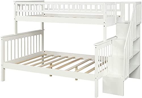 ATH-S Bunk Beds Twin Over Twin Wood Bunk Bed Frame for Boys Girls Teens, Can be Divided into 2 Beds, Gray (Color : White, Size : Twin Over Full)