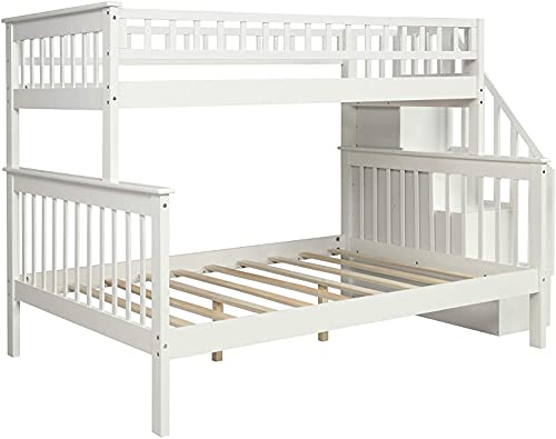 ATH-S Bunk Beds Twin Over Twin Wood Bunk Bed Frame for Boys Girls Teens, Can be Divided into 2 Beds, Gray (Color : White, Size : Twin Over Full)