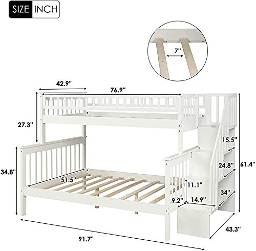 ATH-S Bunk Beds Twin Over Twin Wood Bunk Bed Frame for Boys Girls Teens, Can be Divided into 2 Beds, Gray (Color : White, Size : Twin Over Full)