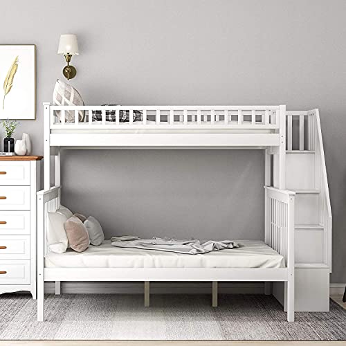 ATH-S Bunk Beds Twin Over Twin Wood Bunk Bed Frame for Boys Girls Teens, Can be Divided into 2 Beds, Gray (Color : White, Size : Twin Over Full)