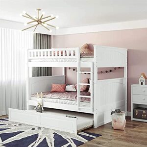 ATH-S Twin Over Twin Bunk Bed, Bunk Bed Frame with Storage Drawers, Wooden Twin bunk Bed with Safety Rail Ladder, Grey (Color : Grey with Trundle, Size : Full Over Full)