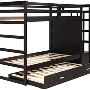 ATH-S Solid Wood Bunk Bed Frame No Box Spring Needed with Guardrails, Ladder and Storage Stairs for and Teens Platform, Twin Over Full, Gray (Color : Espresso with Hiden Drawers)