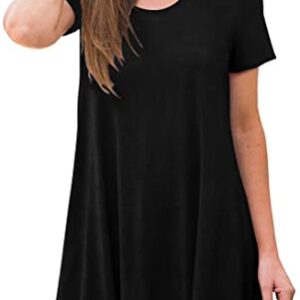 POPYOUNG Women's Summer Casual Short Sleeve Tunic Top for Leggings Crewneck Shirt Loose Blouse, Lace Hem, XXL, Black