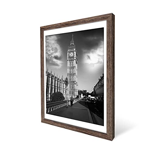 Soonrada 12x16 Frames Rustic Walnut Picture Frames to Display 11x14 Pictures with Mats or 12 x 16 without Mat Real Wood Photo Frame Wall Art for Living Room Wall Decor