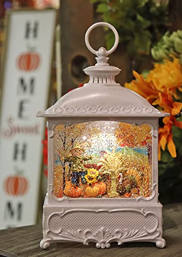 Harvest Lighted Water Lantern in Spinning Glitter - Thanksgiving Water Lantern with Scarecrow