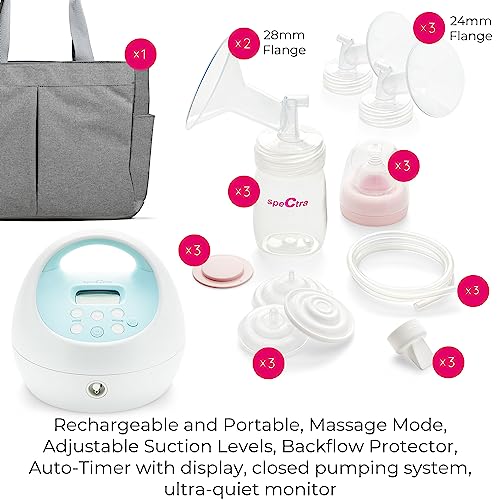 Spectra Baby S1 Plus Premier Rechargeable Breast Pump with Grey Tote Premium Accessory Kit - 24 mm