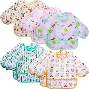 tarpop 10 pack long sleeve bibs for babies waterproof baby bibs with sleeves long sleeve bibs baby shirt bib baby eating bib smock with pocket soft toddler baby bibs (6-24 months)