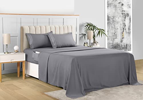 Utopia Bedding Full Sheet Set – Soft Microfiber 4 Piece Luxury Bed Sheets with Deep Pockets - Embroidered Pillow Cases - Side Storage Pocket Fitted Sheet - Flat Sheet (Grey)