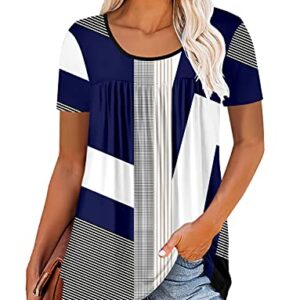 KISSMODA Tunic Tops Short Sleeve Shirts for Women Loose Fitting Casual Cute Shirt Summer Crewneck Lounge Plus Size Blouse Geometry 3XL