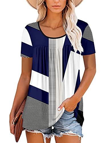 KISSMODA Tunic Tops Short Sleeve Shirts for Women Loose Fitting Casual Cute Shirt Summer Crewneck Lounge Plus Size Blouse Geometry 3XL