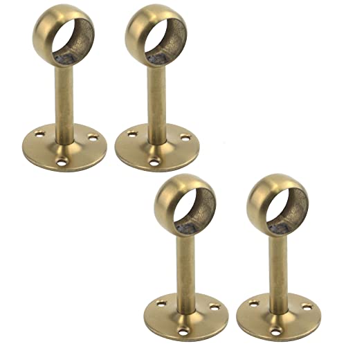 Coshar 4 PCS 1-Inch(25mm) Dia. Heavy Duty Stainless Steel Shower Curtain Closet Curtain Rod Holder Ceiling-Mounted & Wall-Mounted Bracket Closet Pole Flange Sockets Drapery Rods Supports - Gold