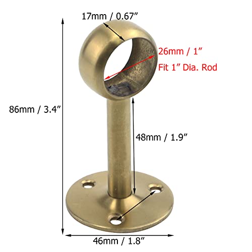 Coshar 4 PCS 1-Inch(25mm) Dia. Heavy Duty Stainless Steel Shower Curtain Closet Curtain Rod Holder Ceiling-Mounted & Wall-Mounted Bracket Closet Pole Flange Sockets Drapery Rods Supports - Gold