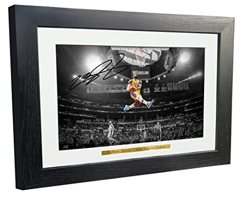 Kitbags & Lockers 12x8 A4 LeBron James Slam Dunk LA Lakers Los Angeles Autographed Signed Photo Photograph Picture Frame Basketball Poster Gift, Black