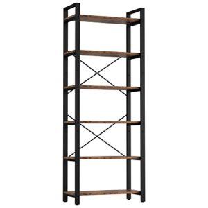 ironck bookshelf 6-tier ladder shelf 110lbs/shelf vintage industrial style bookcase for home decor, office decor