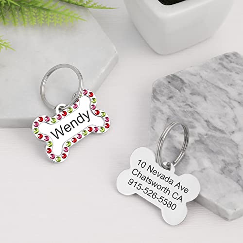 Natiform Engraved Pet Tag for Dogs and Cats, Two Sided Personalized ID Tag, Personalized with 4 Lines of Custom Engraved ID, Cute Glitter Pet Tag(White)