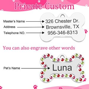 Natiform Engraved Pet Tag for Dogs and Cats, Two Sided Personalized ID Tag, Personalized with 4 Lines of Custom Engraved ID, Cute Glitter Pet Tag(White)