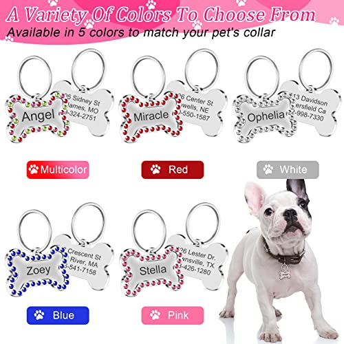 Natiform Engraved Pet Tag for Dogs and Cats, Two Sided Personalized ID Tag, Personalized with 4 Lines of Custom Engraved ID, Cute Glitter Pet Tag(White)