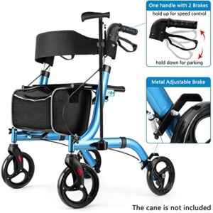 RINKMO Rollator Walkers for Seniors- Rollator Walker with Seat 8" Wheels- Easy Folding Senior Walker with Backrest- Lightweight Mobility Walking Aid for Adult Elderly, Aluminum Frame, Blue