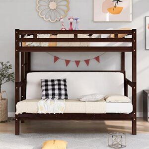 harper & bright designs twin over futon/full bunk bed convertible wooden bunk beds couch and bed for kids boys girl adults teens dorm, no box spring needed (espresso)