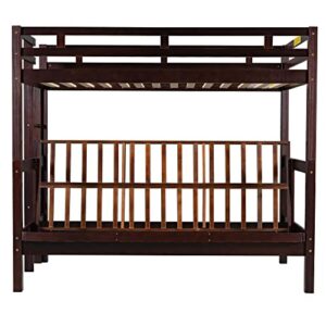 Harper & Bright Designs Twin Over Futon/Full Bunk Bed Convertible Wooden Bunk Beds Couch and Bed for Kids Boys Girl Adults Teens Dorm, No Box Spring Needed (Espresso)