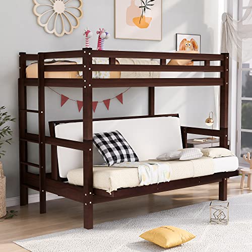 Harper & Bright Designs Twin Over Futon/Full Bunk Bed Convertible Wooden Bunk Beds Couch and Bed for Kids Boys Girl Adults Teens Dorm, No Box Spring Needed (Espresso)