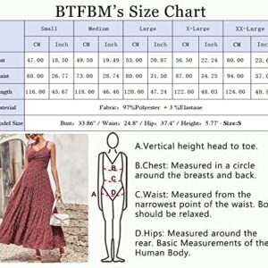 BTFBM Women Sleeveless V Neck Summer Maxi Dresses 2023 Print Backless Strap Tie Back Beach Party Pleated Long Boho Dress(Floral Wine Red, Large)