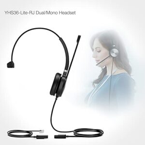 Yealink Phone Headsets for Office Phones YHS36 QD to RJ9 Wired Headset Compatible with Poly Avaya Snom Grandstream Phones Desk Landline VoIP Headset with Microphone -Mono/124g/2.1m Cable