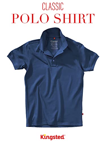 Kingsted Polo Shirts for Men - Royally Comfortable - Classic Pique Fabric - Soft Cotton Blend (Large, Navy Blue)