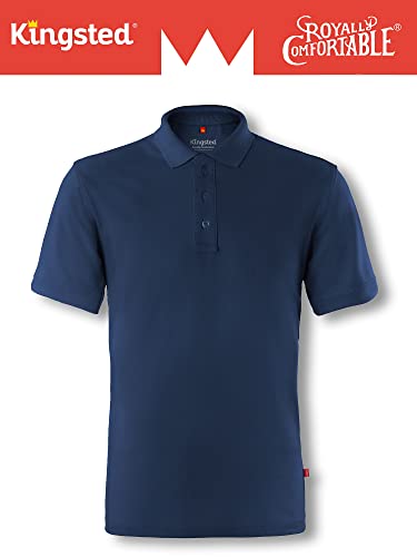 Kingsted Polo Shirts for Men - Royally Comfortable - Classic Pique Fabric - Soft Cotton Blend (Large, Navy Blue)