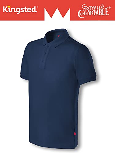 Kingsted Polo Shirts for Men - Royally Comfortable - Classic Pique Fabric - Soft Cotton Blend (Large, Navy Blue)