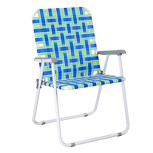 VINGLI Oversized Patio Lawn Chairs Folding 1 Piece, Webbed Folding Chair Outdoor Beach Chair Portable Camping Chair for Yard, Garden (Blue, Oversize)